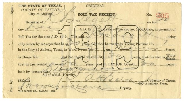 “The Eyes of Texas are Upon You: Have You Paid That Poll Tax?” - Not ...